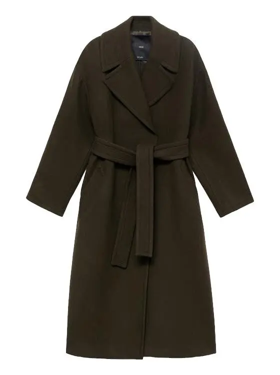 Mango Belted Wool-blend Coat - Khaki Green