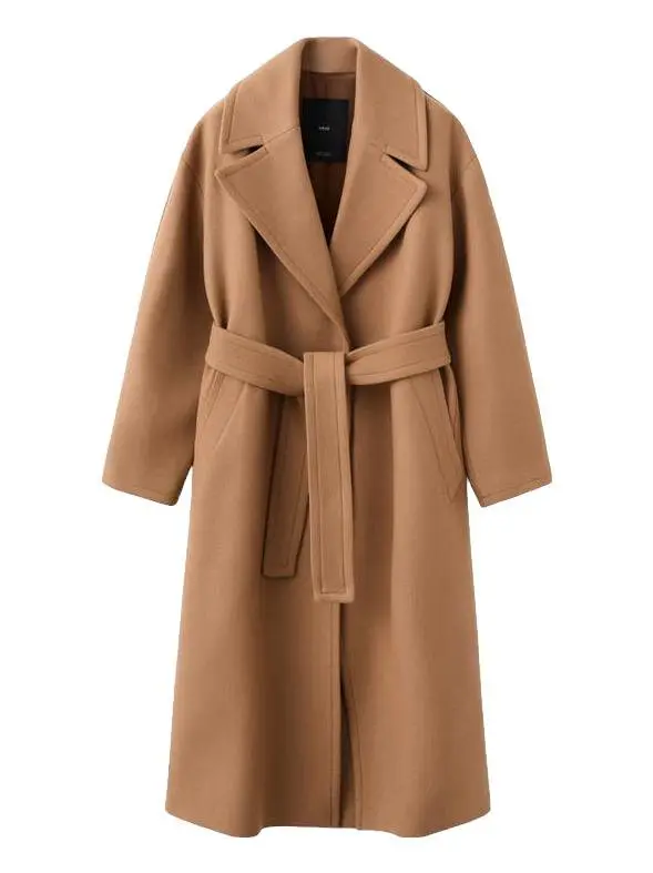 Mango Belted Wool-blend Coat - Medium Brown
