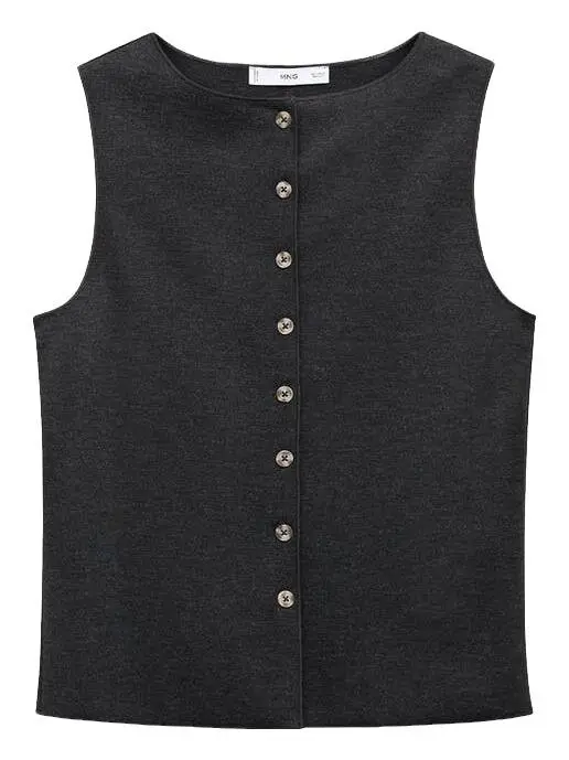 Mango Button-front Sweater Vest - Grey