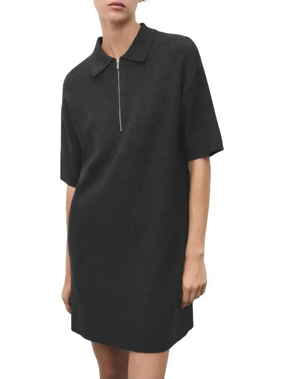 Mango Knit Quarter-zip Polo Dress - Dark Heather Grey