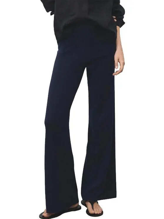 Mango Pull-on Straight Leg Knit Pants - Navy