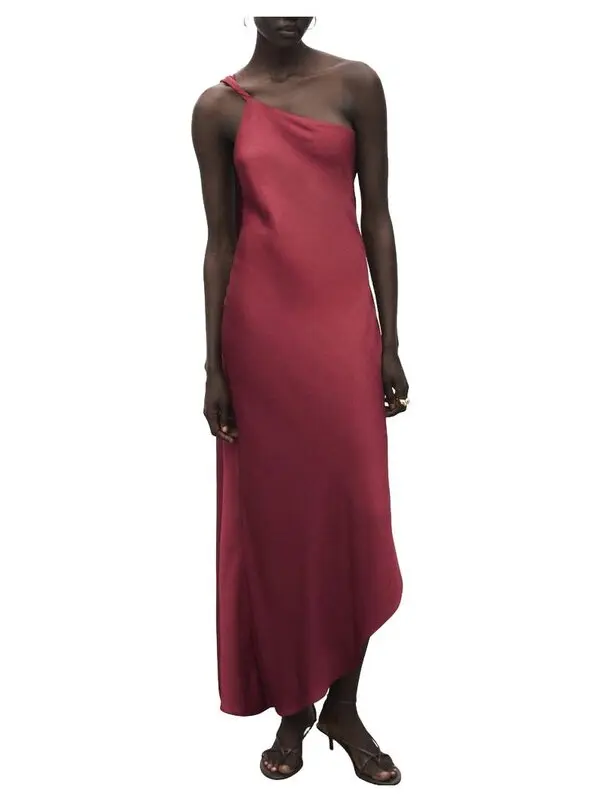 Mango Asymmetric Satin Dress - Wine