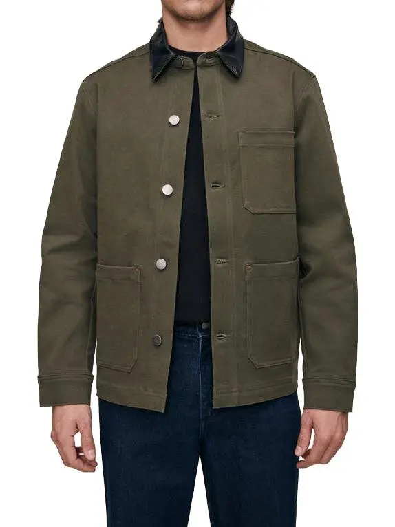 DL1961 Sean Leather Collar Shirt Jacket - Military Green