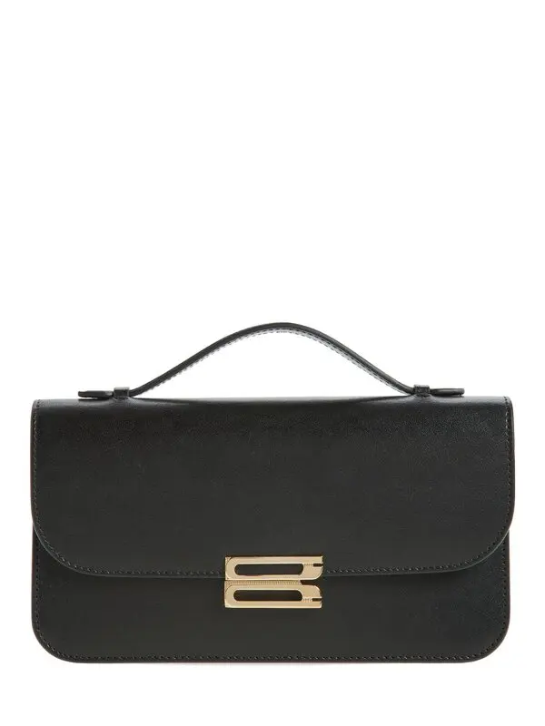 Victoria Beckham Midi Dorian Leather Top Handle Pouchette Bag - Black