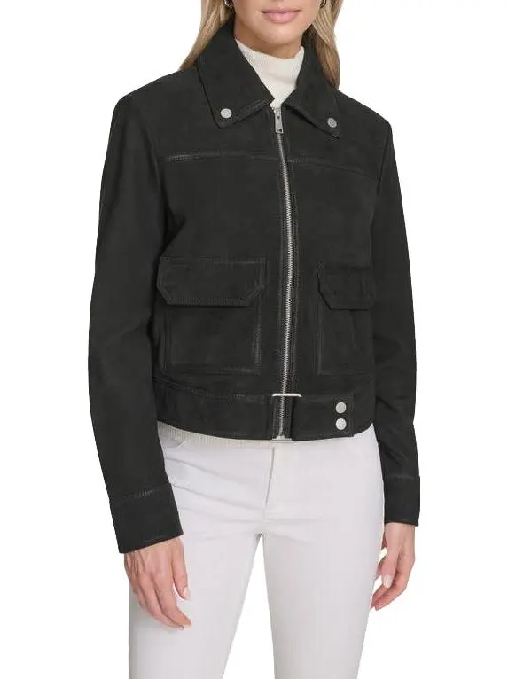 Andrew Marc Luneta Suede Trucker Jacket - Black