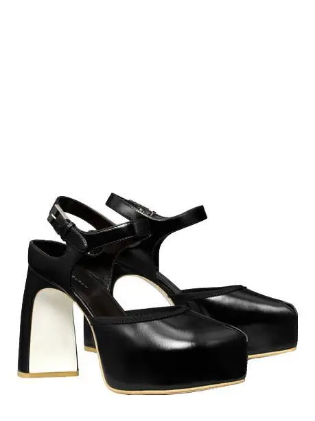 Tory Burch Ankle Strap Peep Toe Platform Pumps - Perfect Black