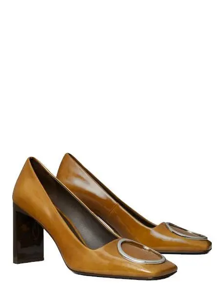 Tory Burch Ring Leather Pumps - Caramel Tan/silver