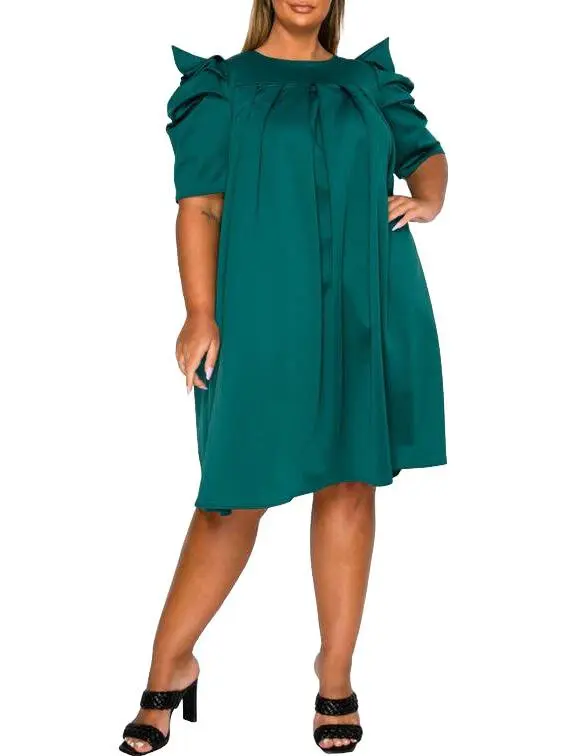 L I V D Zaya Puff Sleeve Pleated Shift Dress - Emerald