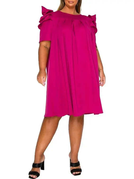 L I V D Zaya Puff Sleeve Pleated Shift Dress - Magenta