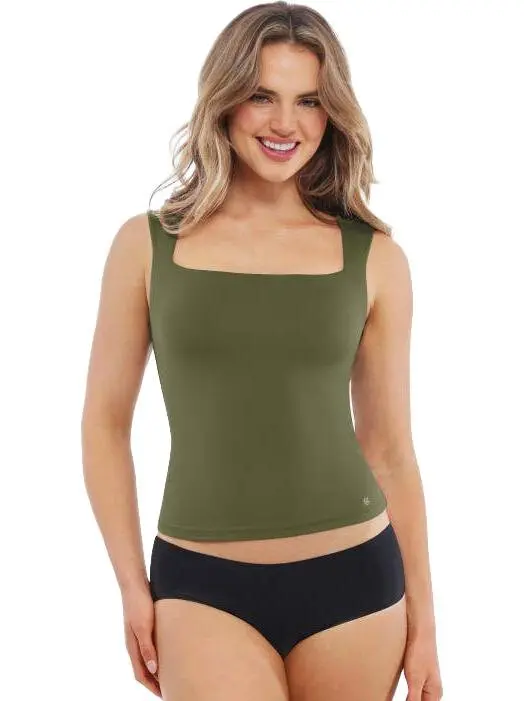POPILUSH Double-layer Shaping Sleeveless Top - Moss