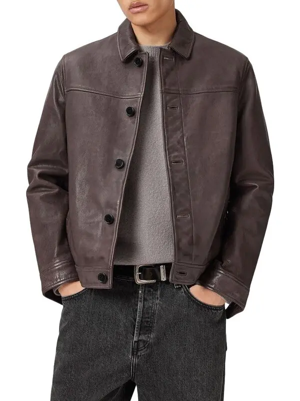 ALLSAINTS Nates Leather Jacket - Trail Brown