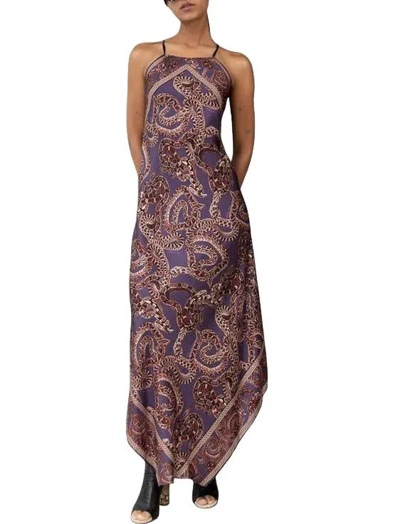 MONZLAPUR Silk Snake Print Maxi Dress - Vino X Purple