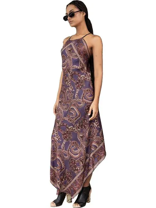 MONZLAPUR Silk Snake Print Maxi Dress - Vino X Purple