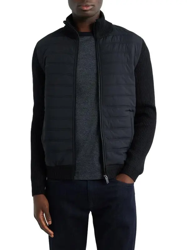 REISS Townsend Hybrid Quilted Zip Jacket - Black