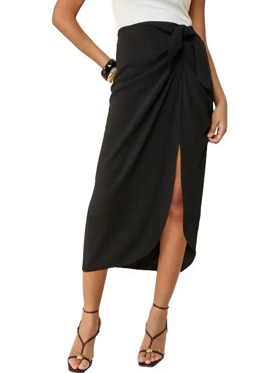 FRIENDS LIKE THESE Faux-wrap Midi Skirt With Tie Detail - Black