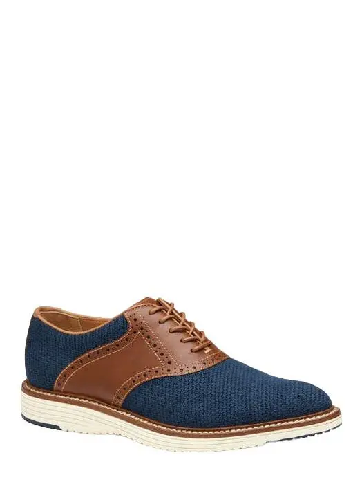 Johnston & Murphy Upton Knit Saddle Shoe - Navy Knit/tan Full Grain