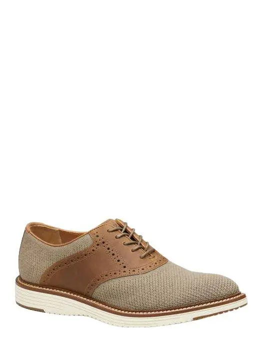 Johnston & Murphy Upton Knit Saddle Shoe - Taupe Knit/brown Oiled