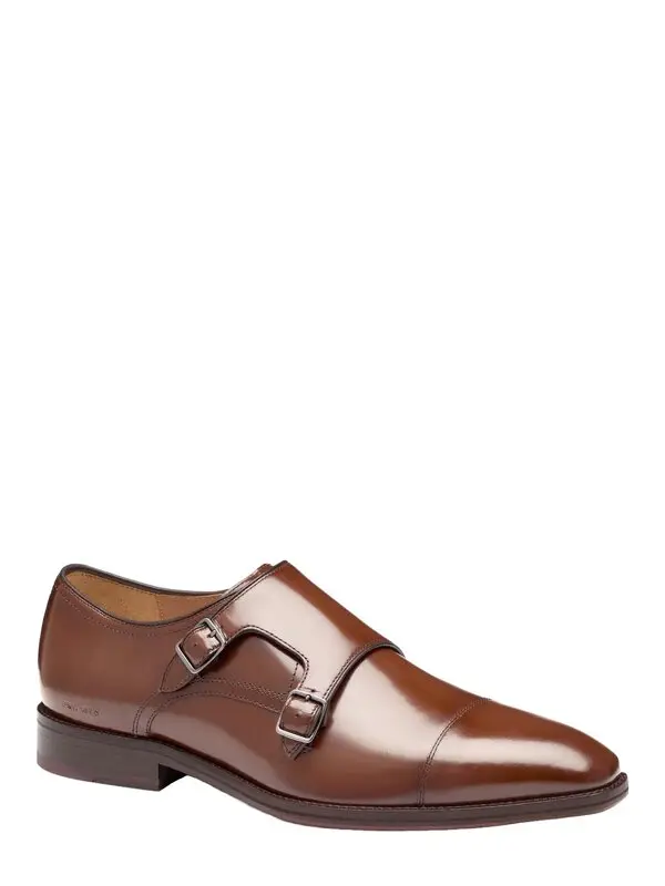 Johnston & Murphy Sullivan Cap Toe Double Monk Strap Shoes - Brown Italian Calfskin
