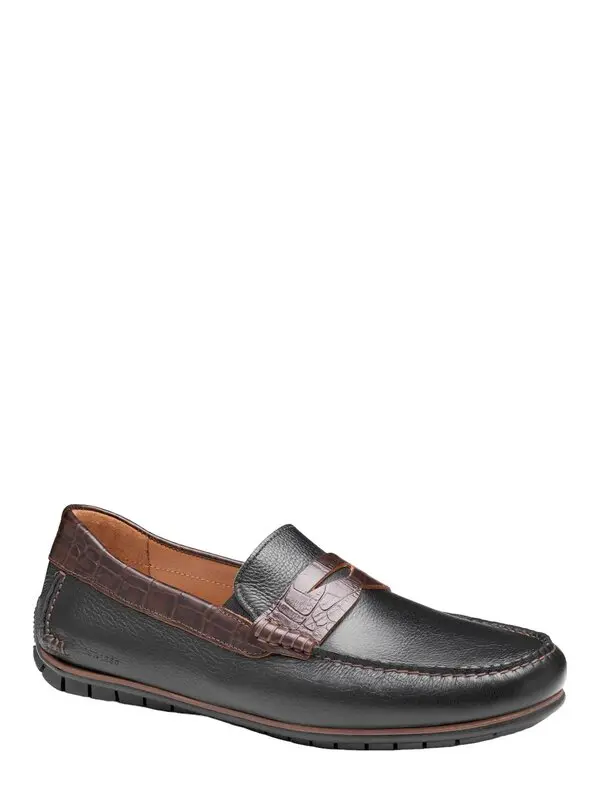 Johnston & Murphy Cort 2.0 Penny Loafer - Black Full Grain/croc Grain