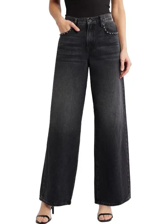 HIDDEN JEANS Studded High-waist Wide-leg Jeans - Black