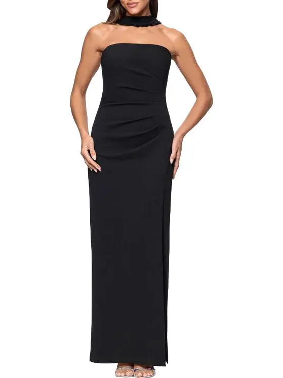 XSCAPE EVENINGS Drape Scuba Cocktail Dress - Black