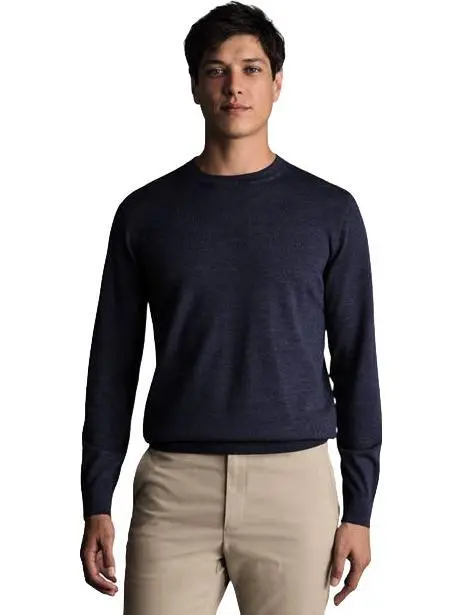 CHARLES TYRWHITT Pure Merino Wool Crew Neck Sweater - Navy