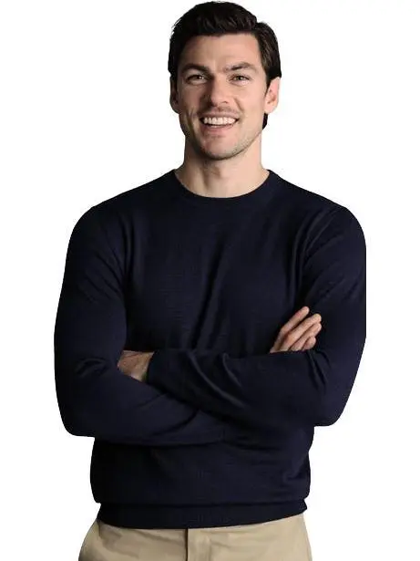 CHARLES TYRWHITT Pure Merino Wool Crew Neck Sweater - Navy