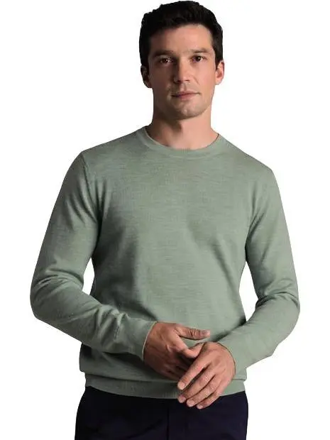CHARLES TYRWHITT Pure Merino Wool Crew Neck Sweater - Pale Teal Green