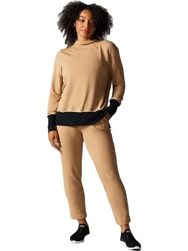 TAVI Cozy Funnel Neck Sweatshirt - Camel/ebony