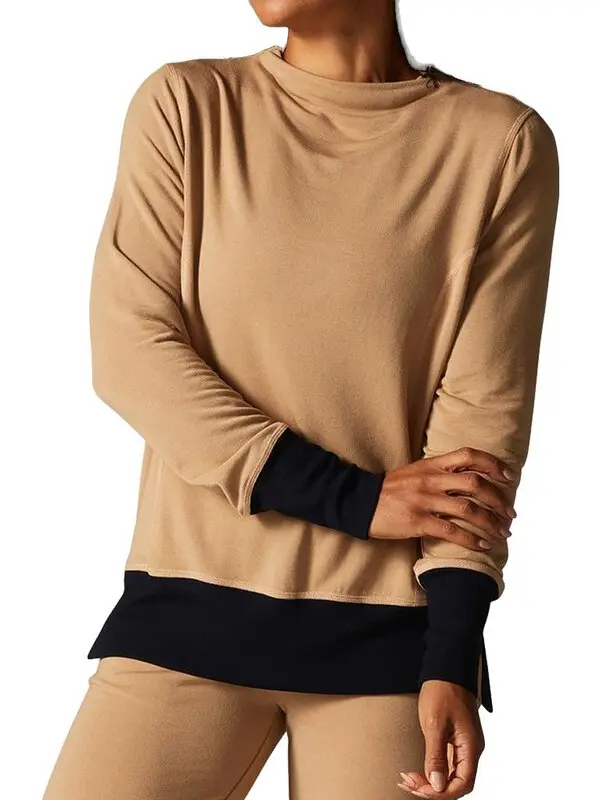 TAVI Cozy Funnel Neck Sweatshirt - Camel/ebony