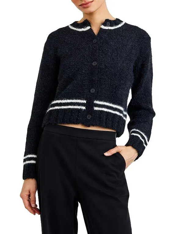 Bella Dahl Contrast Stripe Crop Cardigan - Black