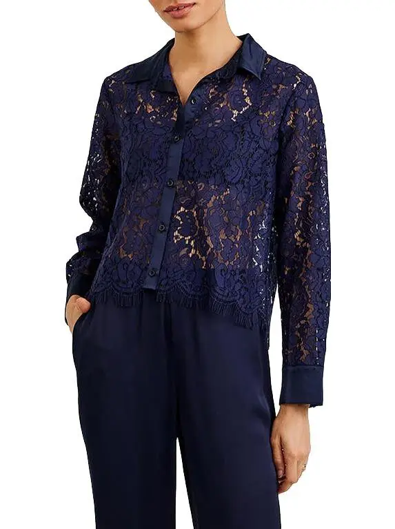 Bella Dahl Lace And Satin Button-up Shirt - Midnight Sky
