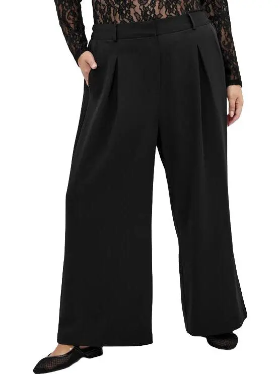 City Chic Jordan Pleat Wide Leg Pants - Black