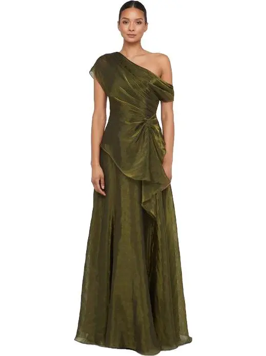Theia Avalina Organza Lame Gown - Olive Gold