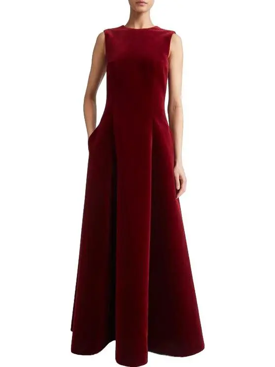 EMILIA WICKSTEAD Nodin Sleeveless Velvet Column Gown - Burgundy
