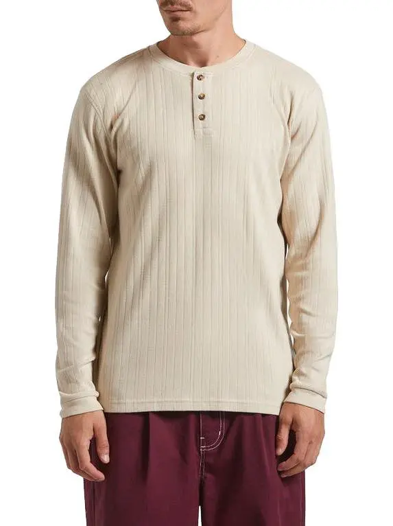 Brixton Standard Fit Long Sleeve Cotton Rib Henley - Beige