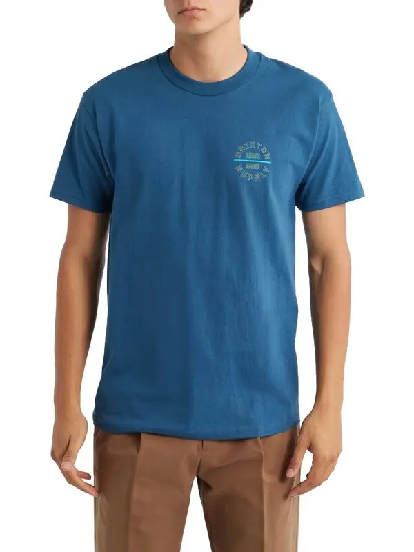 Brixton Oath V Cotton Logo Graphic T-shirt - Harbor Blue/dark Brown/teal