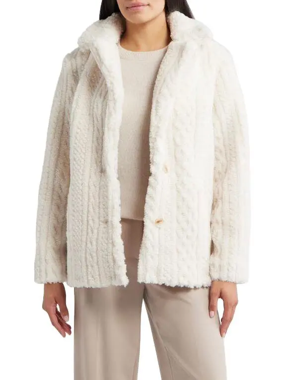 Bernardo Cable High-pile Fleece Jacket - Cream