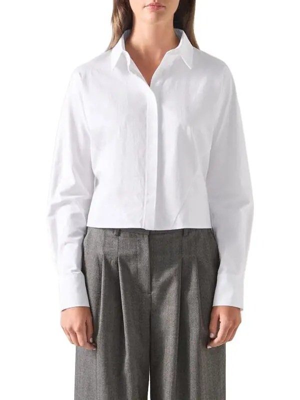 LK BENNETT Liz Cotton Crop Button-up Shirt - White