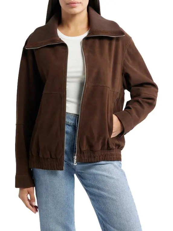 Bernardo Oversized Suede Bomber Jacket - Dark Chocolate