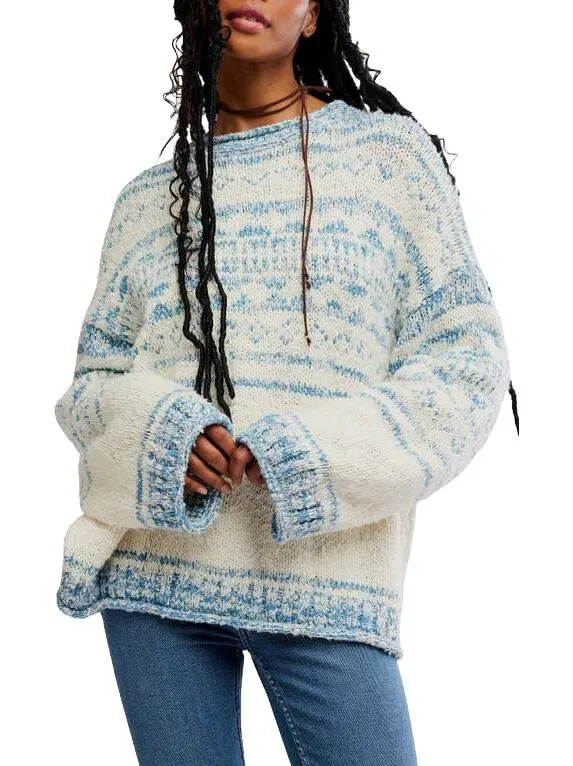 Free People Dani Oversized Cotton-blend Sweater - Cloud Combo