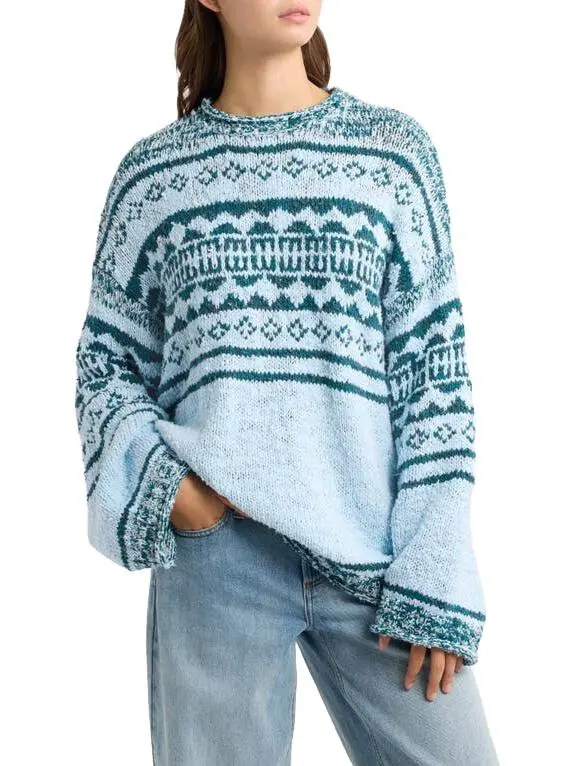 Free People Dani Oversized Cotton-blend Sweater - Dew Shine Combo