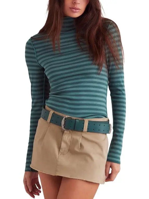 Free People Striped Turtleneck Top - Rainforest Combo