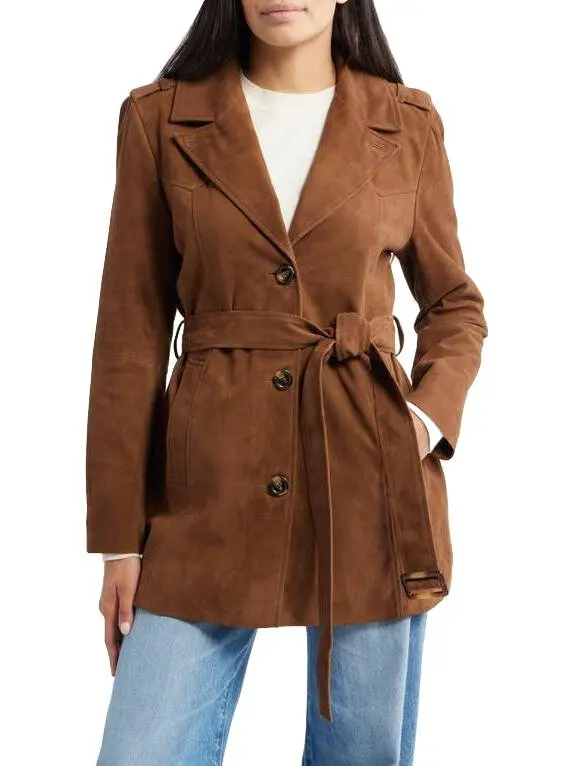 Bernardo Belted Suede Jacket - Chestnut
