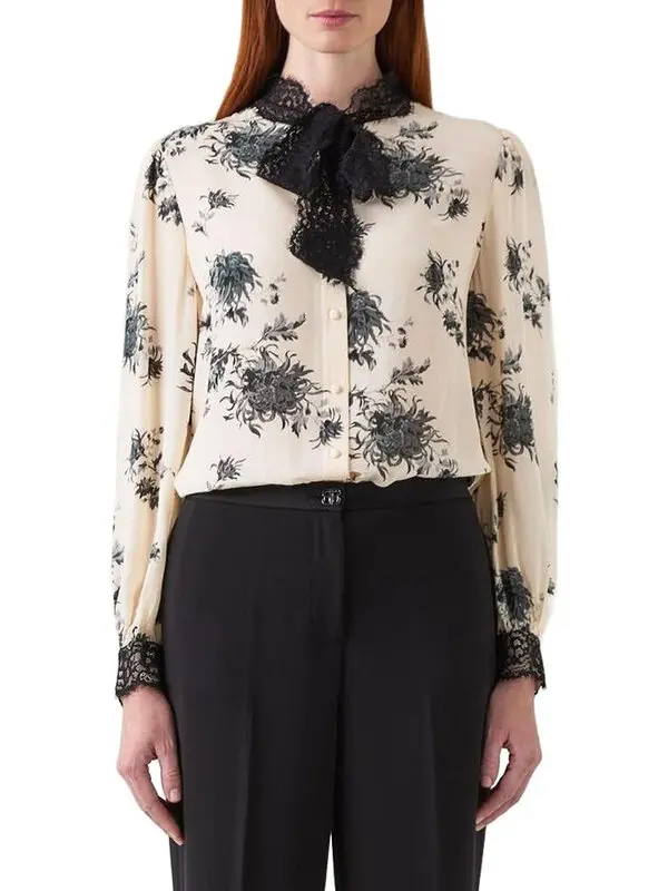 LK BENNETT Violetta Floral Lace Button-up Shirt - Black Cream