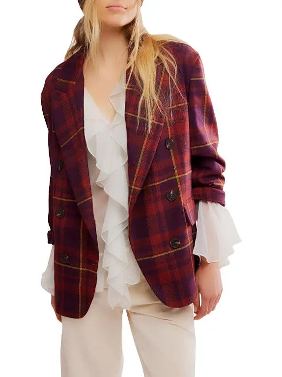 Free People Dean Double-breasted Blazer - Plum Combo
