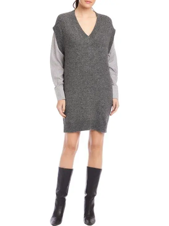 Fifteen Twenty Sally Long Sleeve Mixed Media Dress - Dark Heather Grey