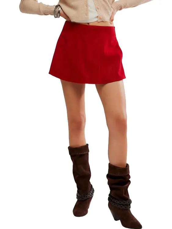 Free People Paradise Found Faux Suede Skort - Rhythmic Red