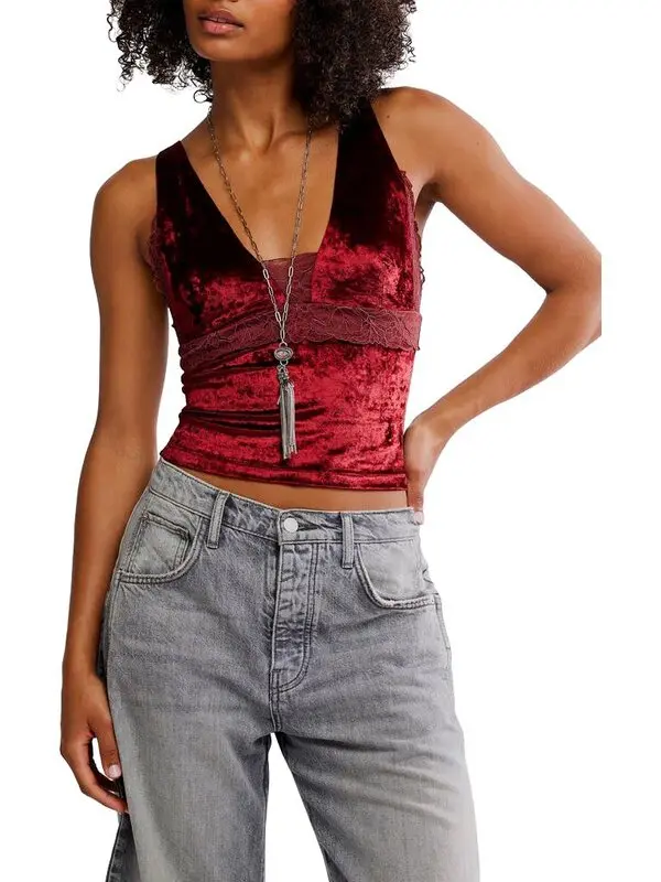 Free People Bed Of Roses Velvet Camisole - Garnet Grotto