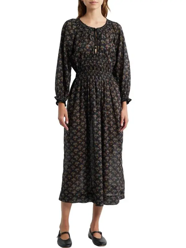 DÔEN Delfina Long Sleeve Organic Cotton Dress - Delphinium Floral